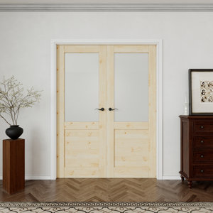 Win Stellar Iinterior Double French Doors Frosted Solid Manufactured Wood Primed Door With ...